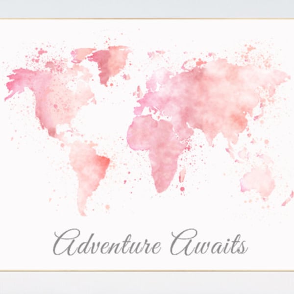 Pink World Map - Etsy