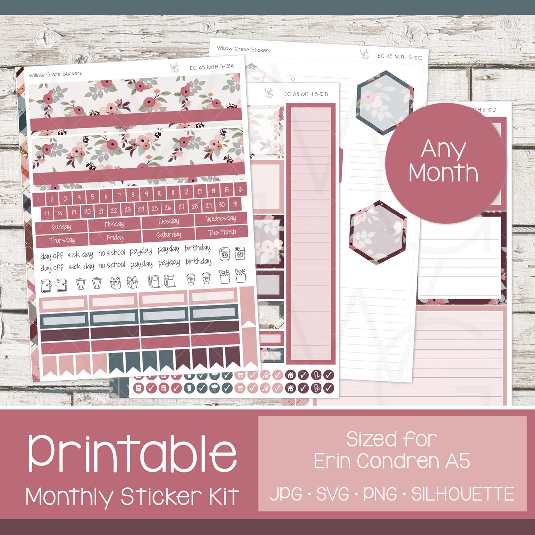 Printable EC A5 Monthly Planner Stickers | ECM5-101 - Etsy