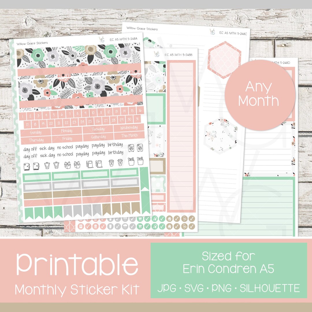 Printable EC A5 Monthly Planner Stickers | ECM5-248 - Etsy