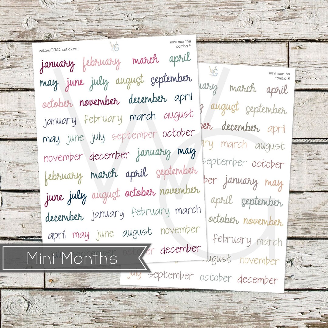 Mini Months Script Stickers Planner Stickers CF - Etsy