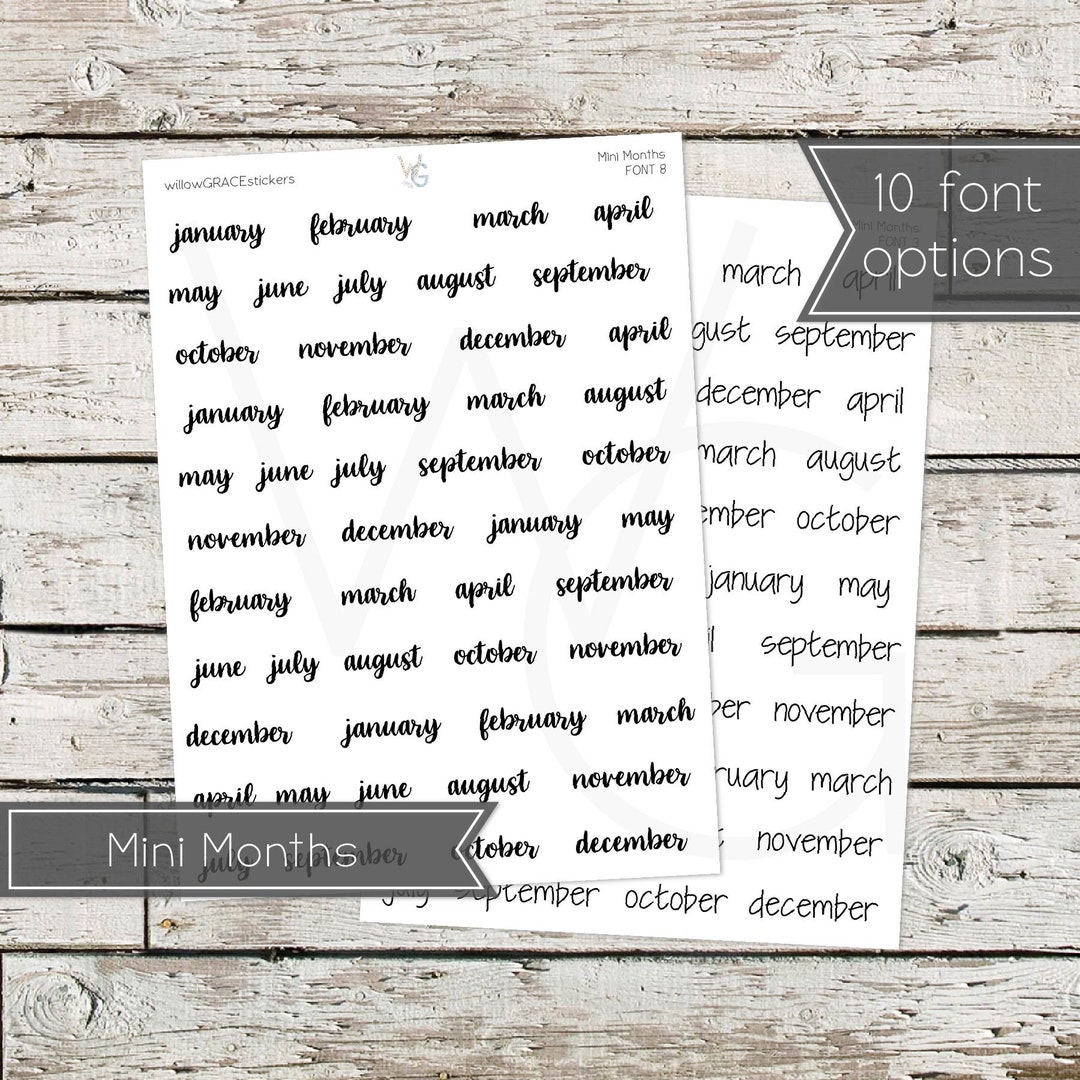 Mini Months Script Stickers Planner Stickers - Etsy