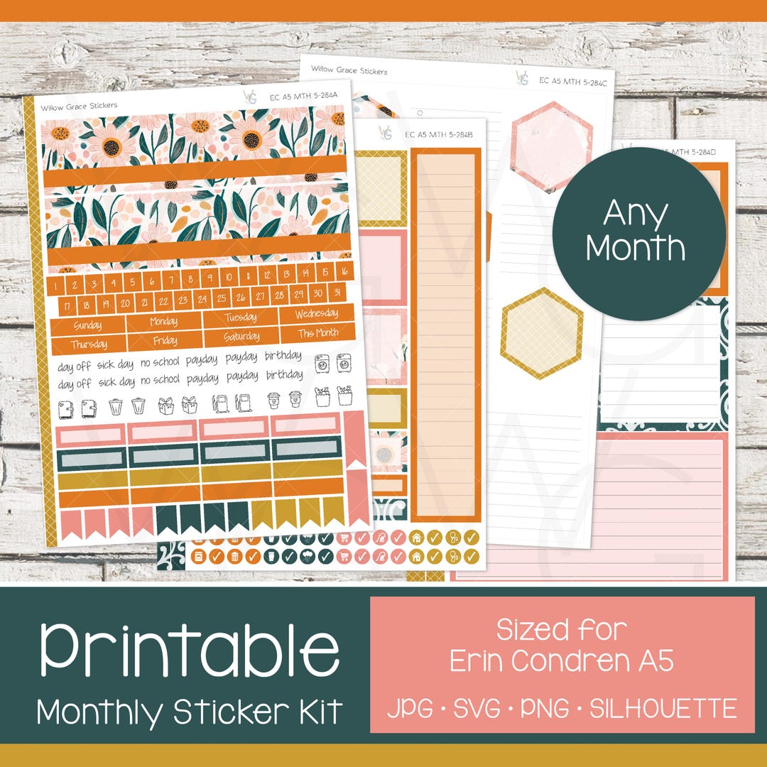 Printable EC A5 Monthly Planner Stickers | ECM5-284 - Etsy