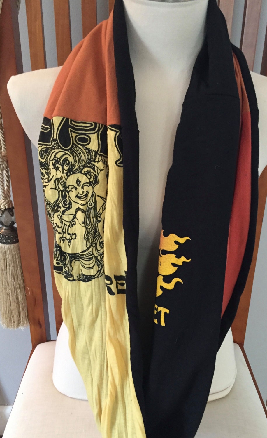 Buddha Loop Scarf, Yoga Tibet Scarf, Black Yellow N Amber Women's Scarf ...