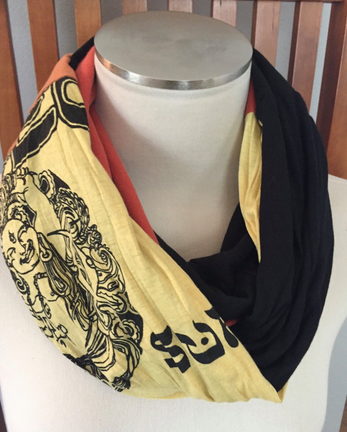 Buddha Loop Scarf, Yoga Tibet Scarf, Black Yellow N Amber Women's Scarf ...