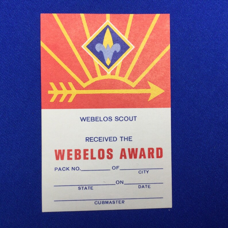1970's Cub Scout Rank Cards New Unissued Wolf, Bear, Webelos Award ...