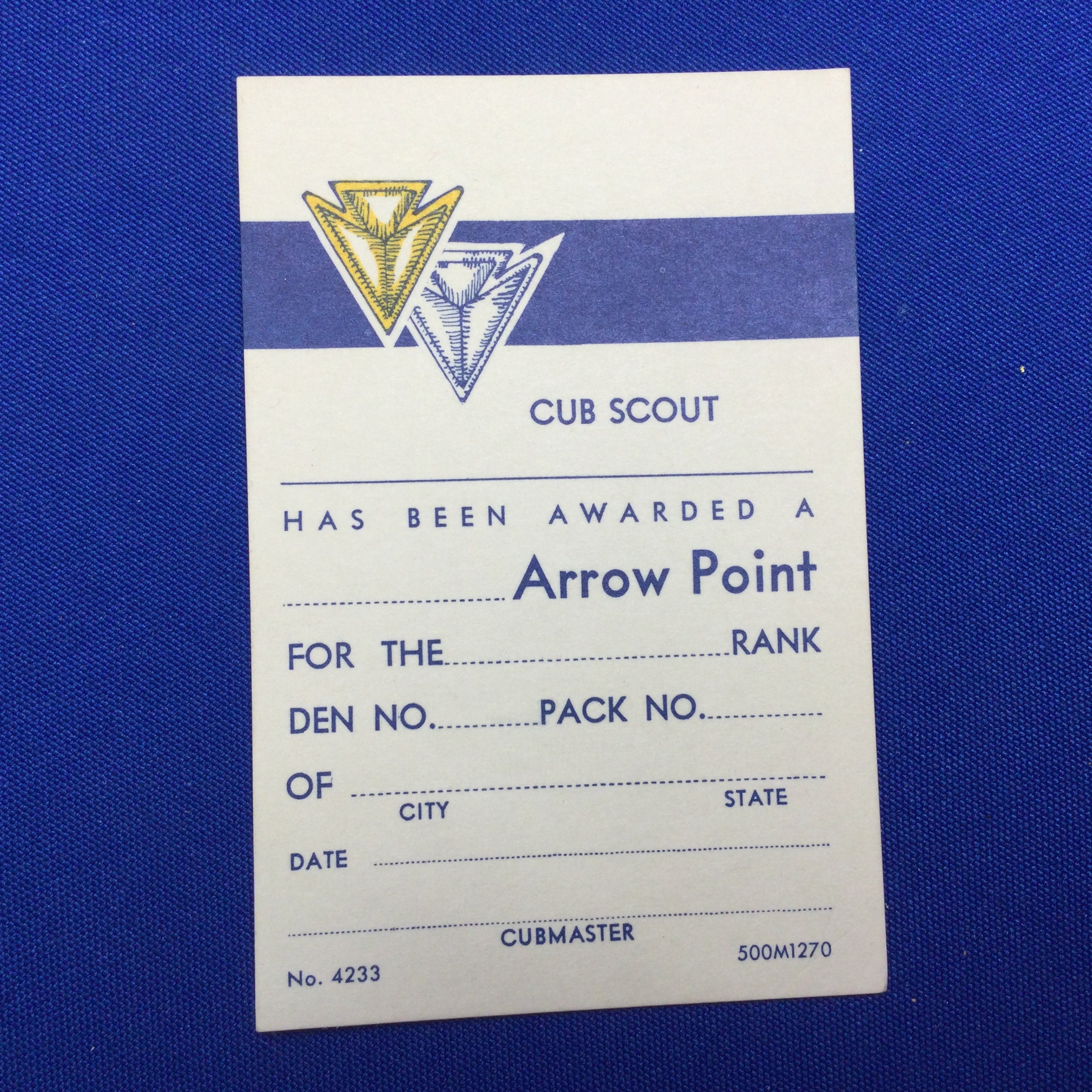 1970's Cub Scout Rank Cards New Unissued Wolf, Bear, Webelos Award ...