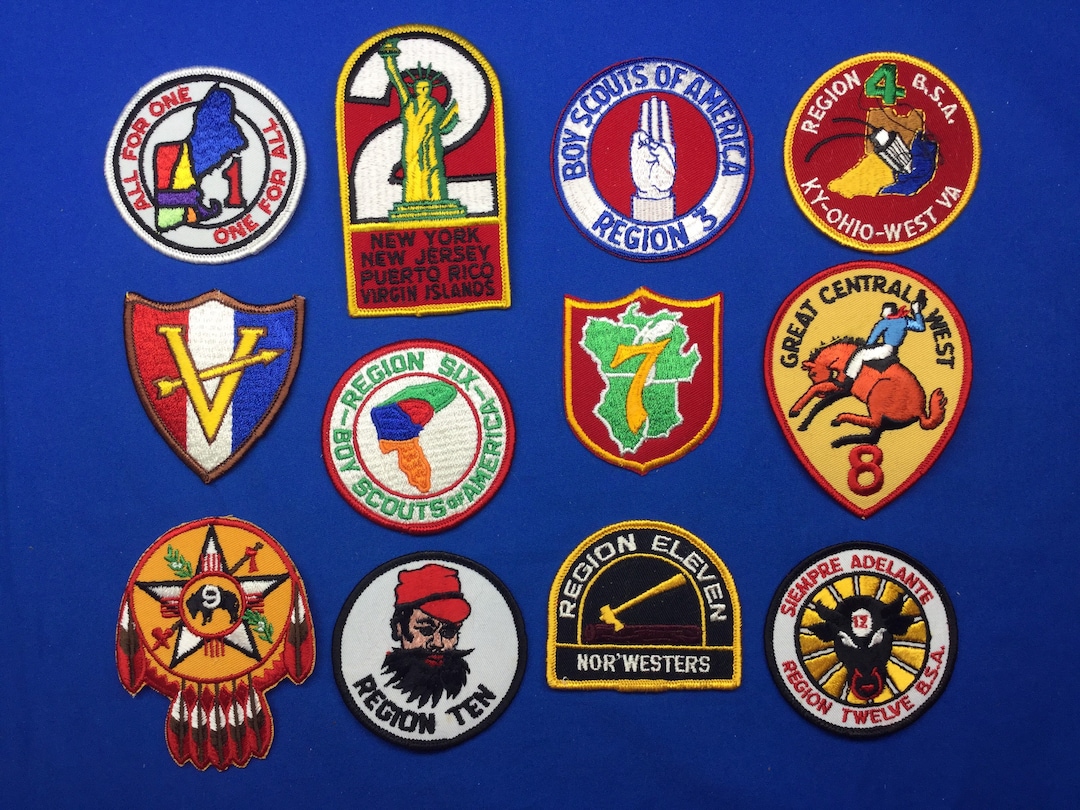 Boy Scout 12 Region Patch Set 1970's BSA Reproduction Set Plastic Back ...