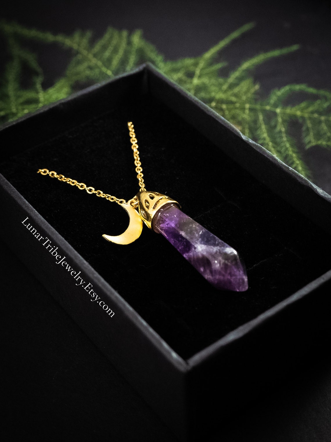 Gold Amethyst Moon Necklace Amethyst necklace with moon | Etsy