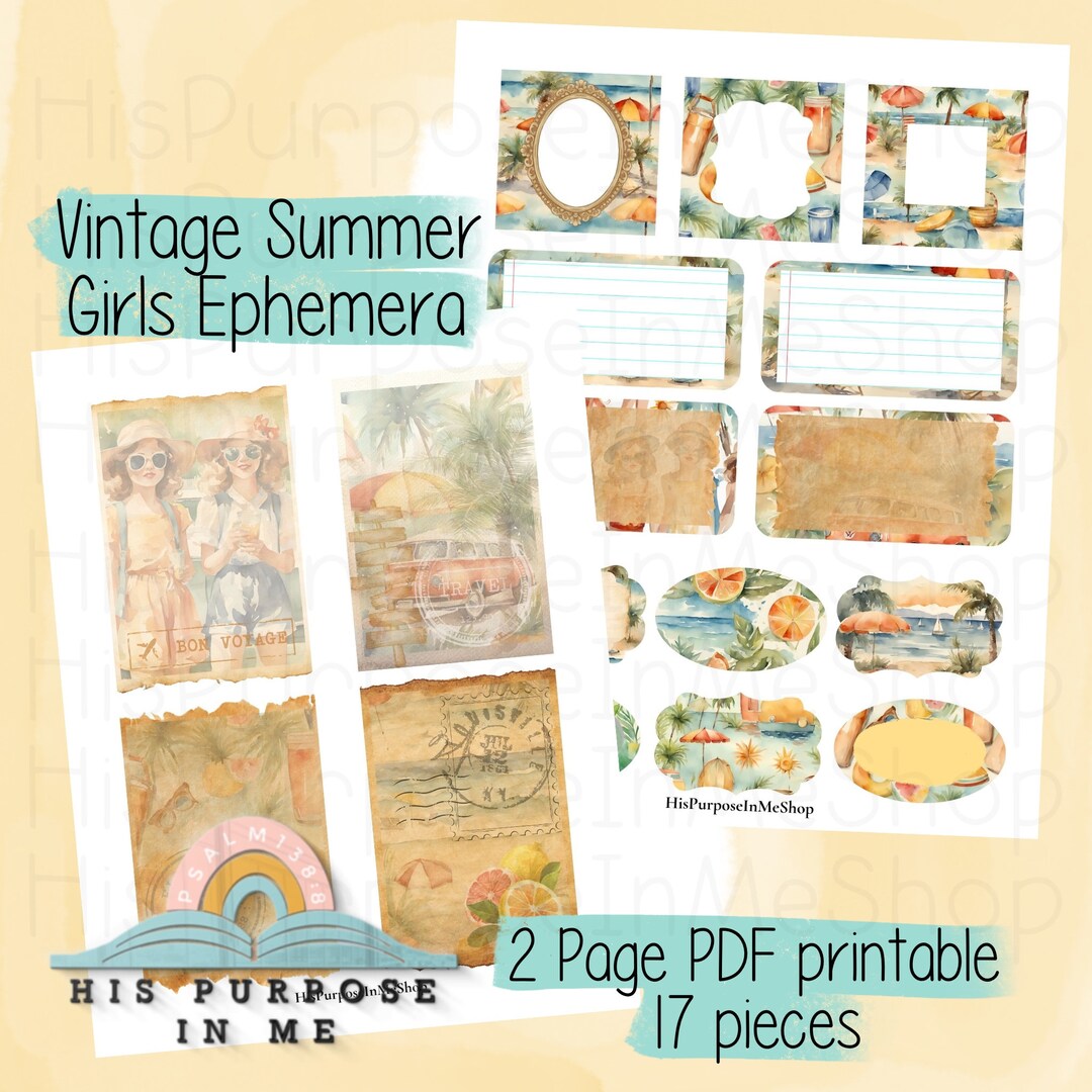 Vintage Summer Girls Ephemera - Junk Journaling - Printable - Instant ...