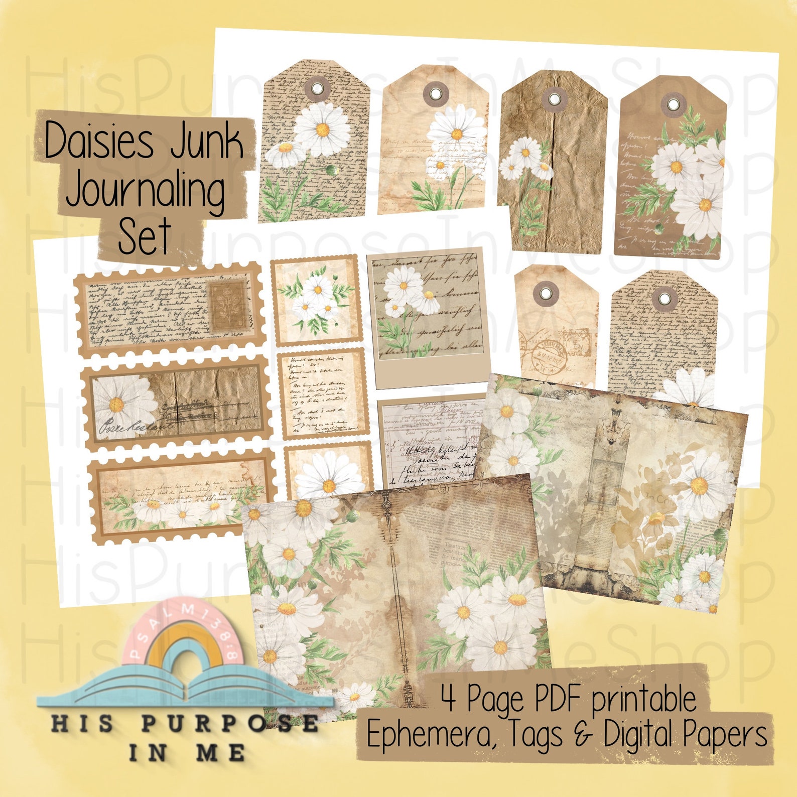 Daisies Junk Journal Set Bible Journaling Printable Instant Download ...
