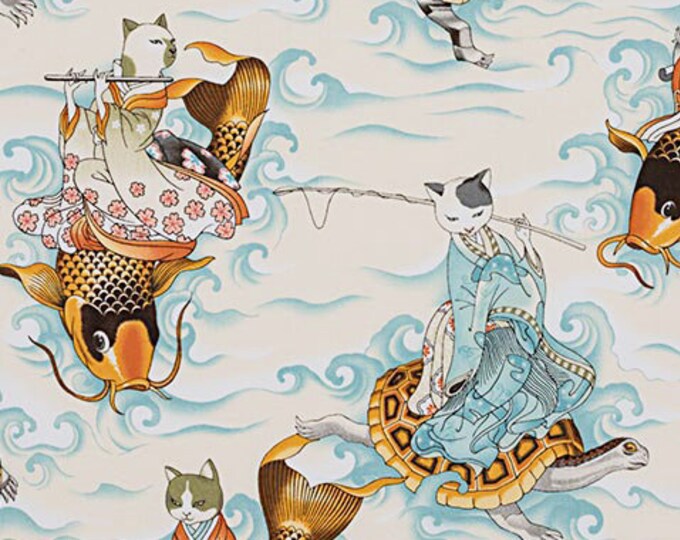 Feline Fisherman 8643A in Parchment for Alexander Henry Fabrics - Etsy