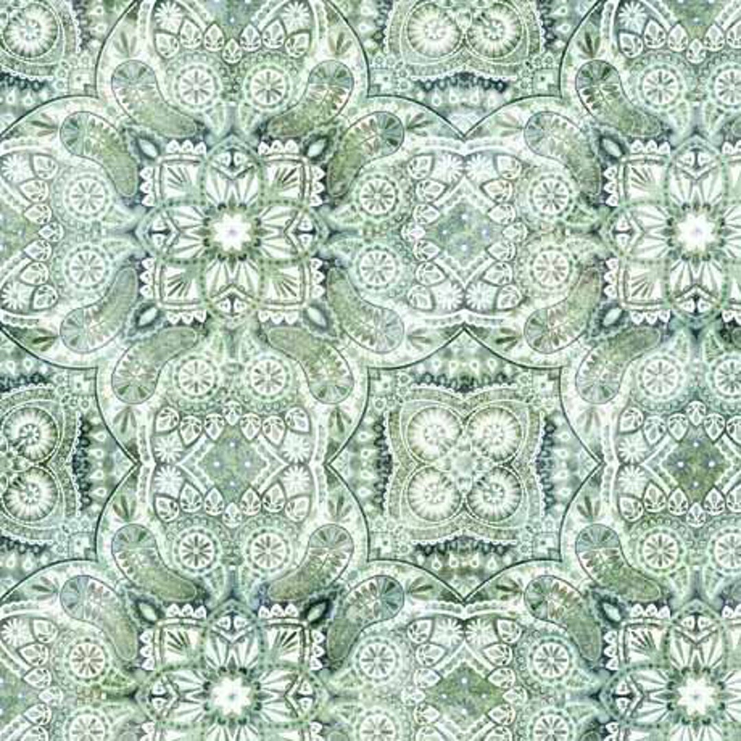 Cotton Tails - Geo Medallion (30084-H) in Sage for QT Fabrics HALF YARD ...