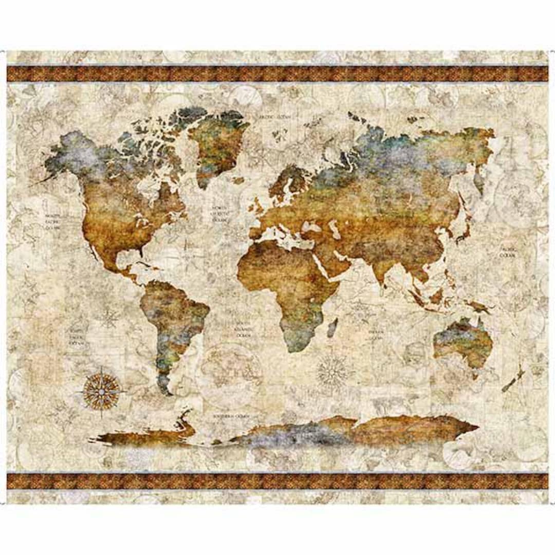 Globetrotter - 36 Inch XL World Map Panel (30527 E) in Parchment for QT ...