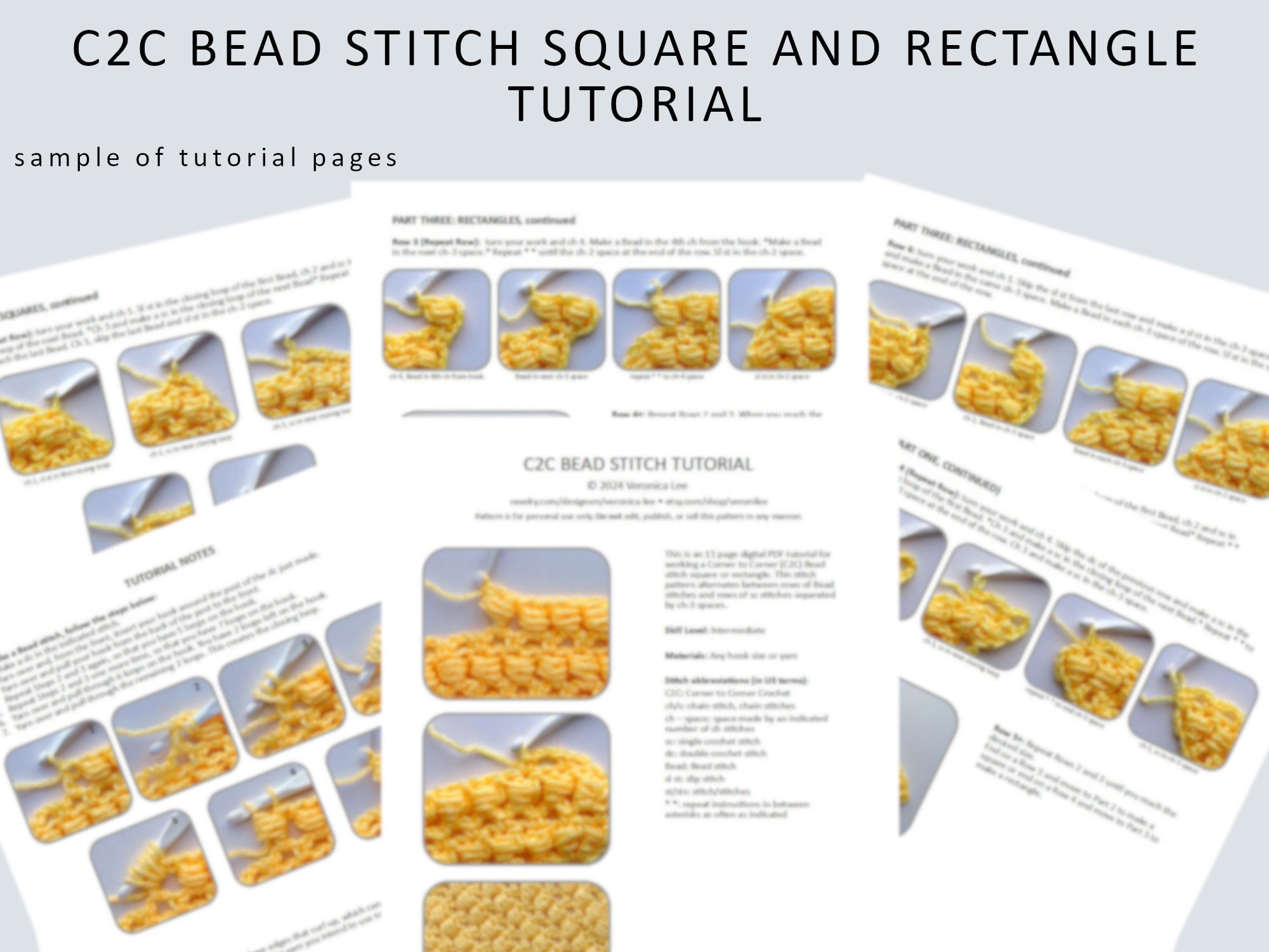 C2C Corner to Corner Bead Stitch Square and Rectangle Tutorial, Digital ...
