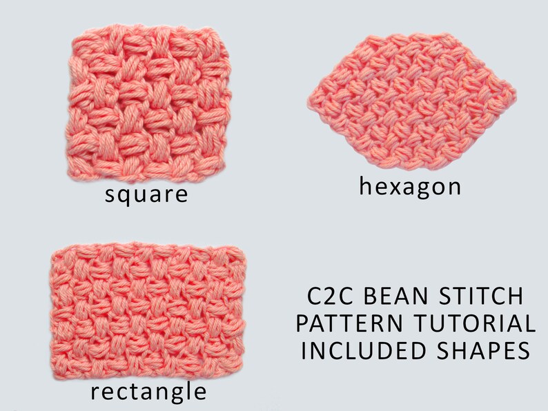 C2C Crochet Pattern Bundle: Corner to Corner Bean, Herringbone HDC, and ...
