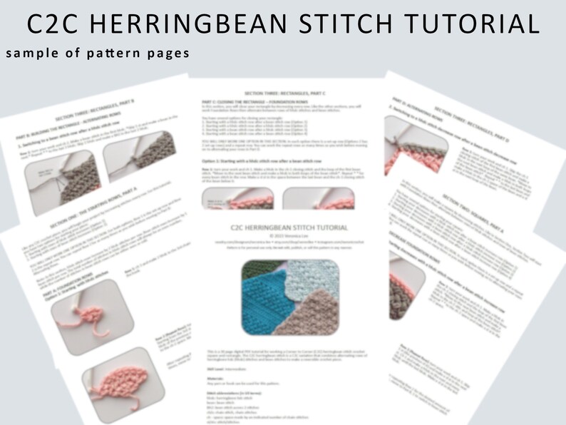C2C Crochet Pattern Tutorial Bundle Bean, Herringbone, Herringbean ...