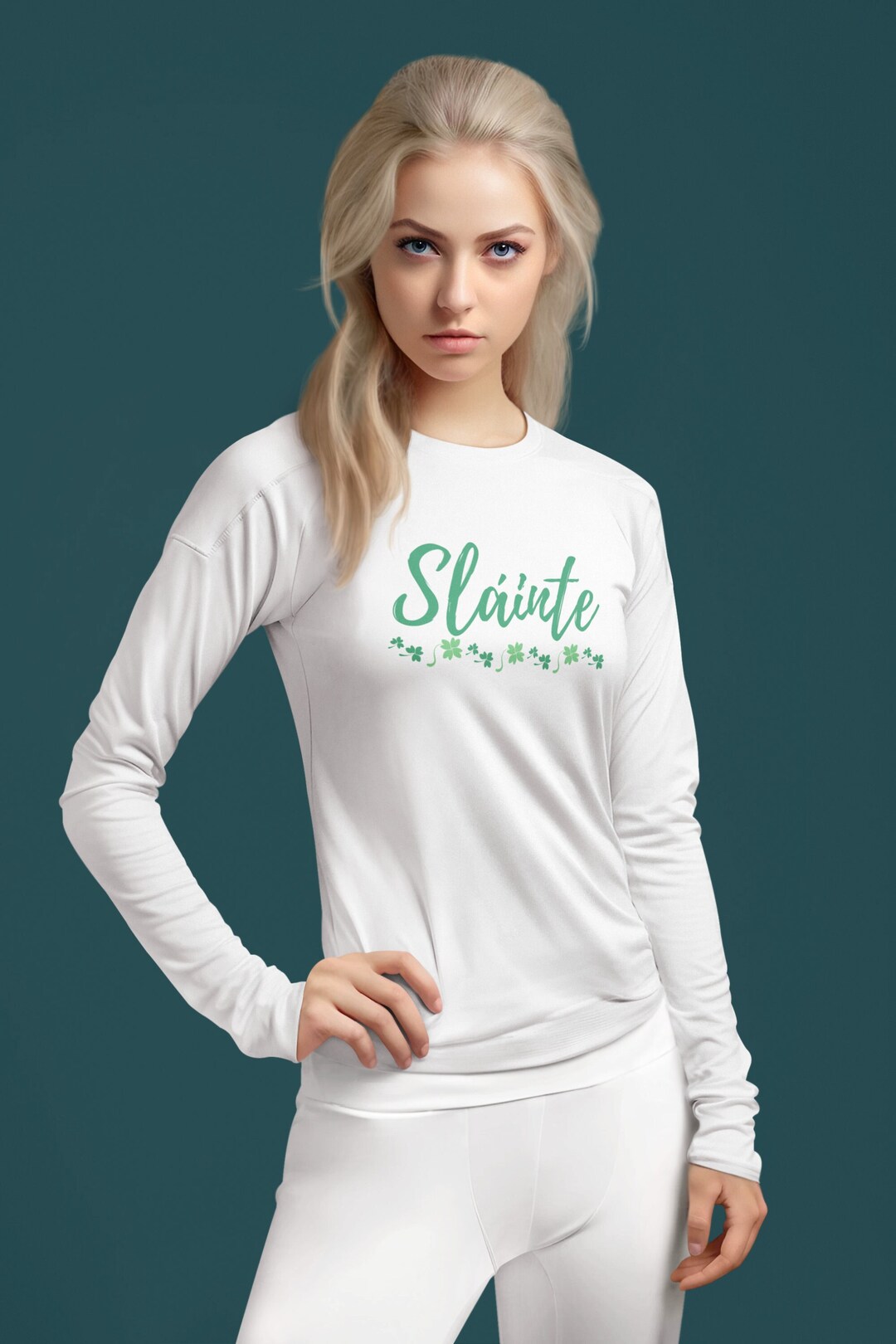 Sláinte Handwritten Shamrock Line Unisex Long Sleeve Tee Irish Toast ...