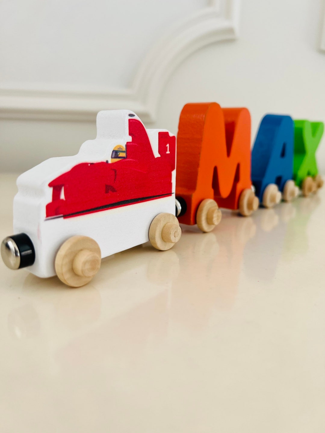 Build Your Own Train With a Red Race Car. Personalized Wooden Magnetic ...