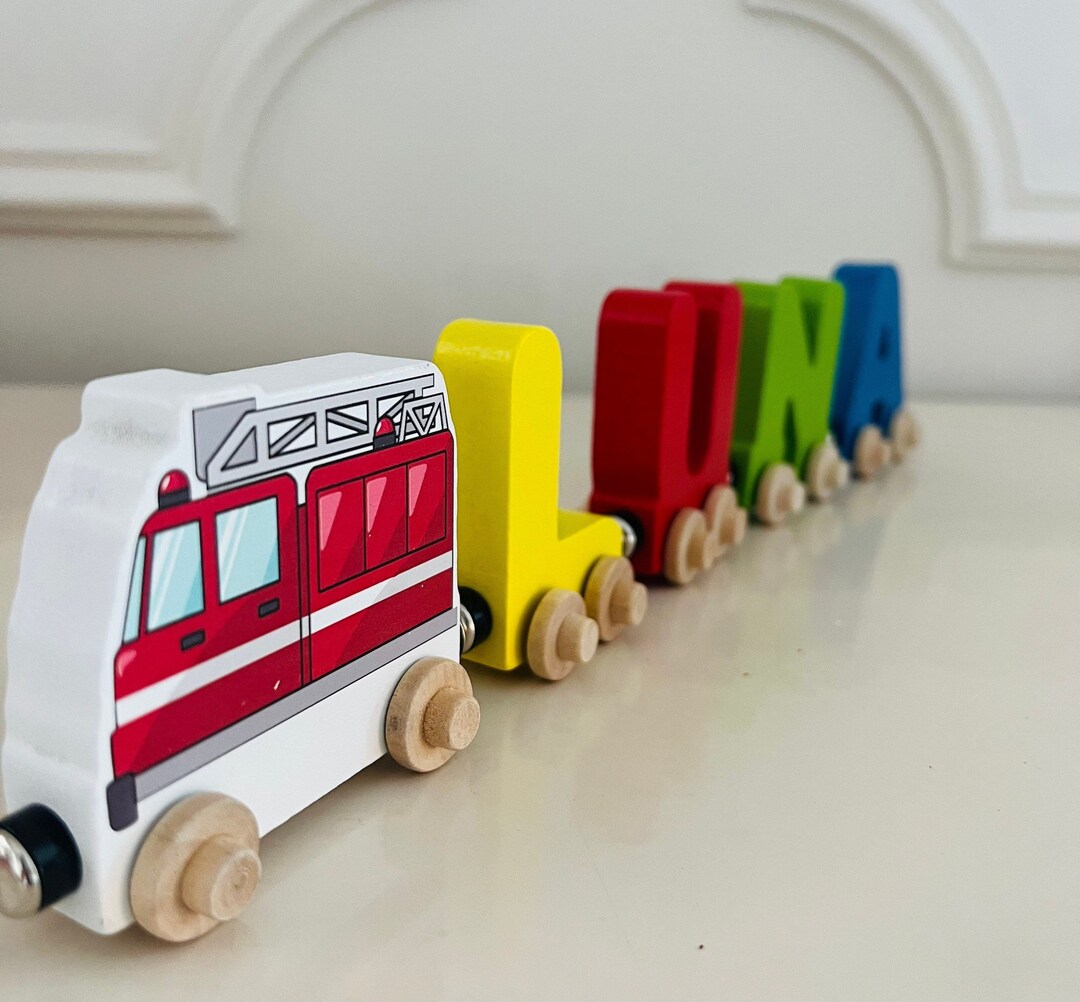 Build Your Own Train With a Red Firetruck. Personalized Wooden Magnetic ...