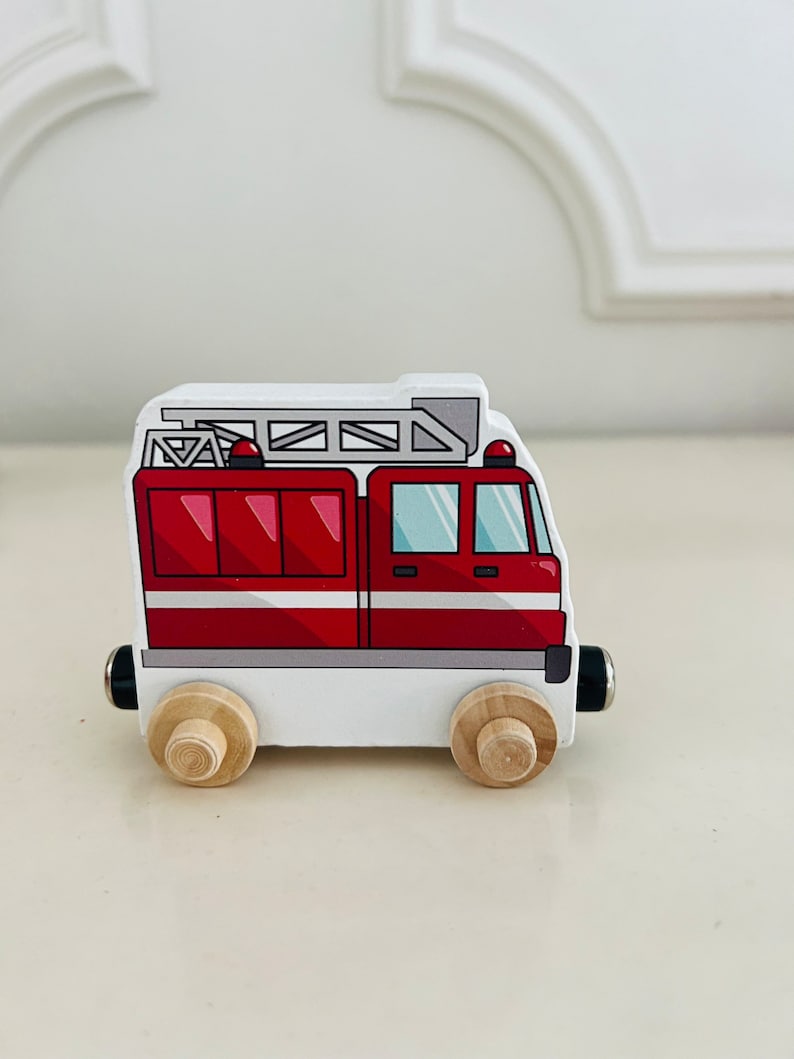 Build Your Own Train With a Red Firetruck. Personalized Wooden Magnetic ...