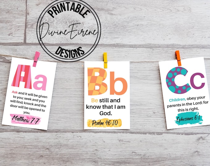 Bible ABC Cards, Alphabet Tracing Cards, Bible Memory Cards for Kids ...