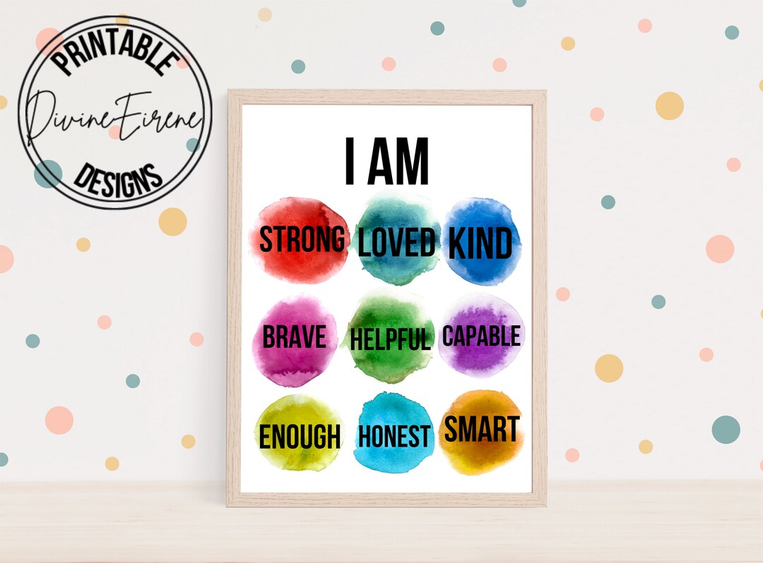 Affirmation Wall Art, I Am Loved, Kids Affirmation Print, I Am Strong ...