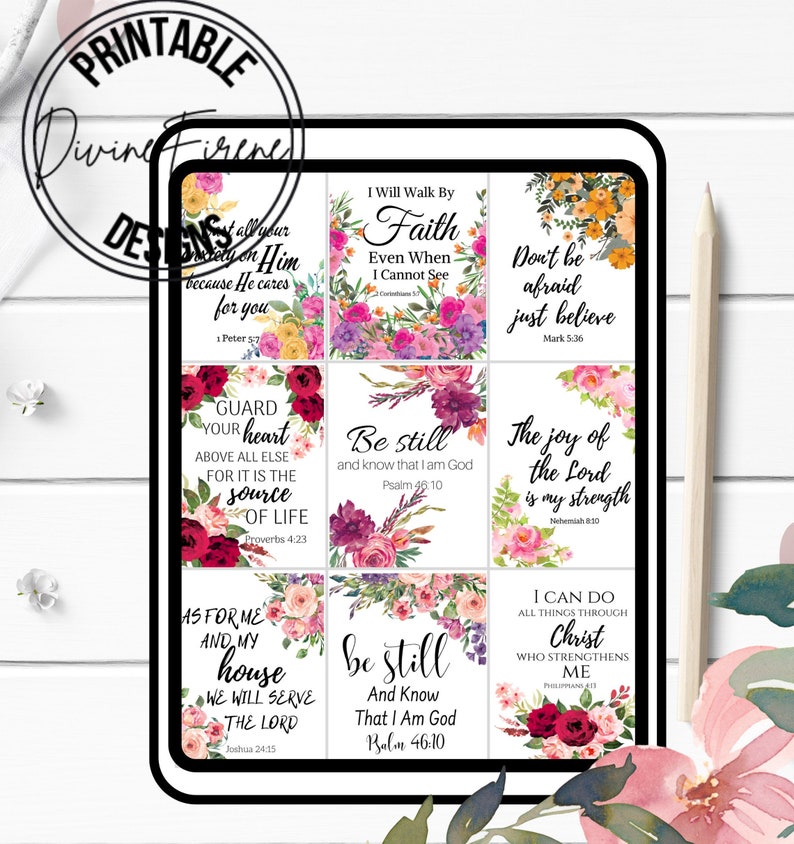 Bible Verse Cards, Scripture Cards, Printable Verse Set, Floral Note ...
