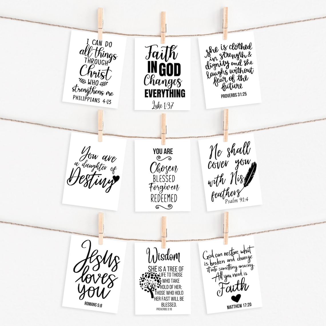 Set of 20 Scripture Cards Bible Verse Cards Printed & | Etsy