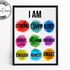 Affirmation Wall Art, I Am Loved, Kids Affirmation Print, I Am Strong ...