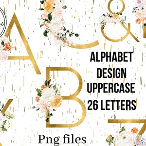 Alphabet With Watercolor Flowers Floral Gold Letters Gold - Etsy