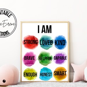 Affirmation Wall Art, I Am Loved, Kids Affirmation Print, I Am Strong ...