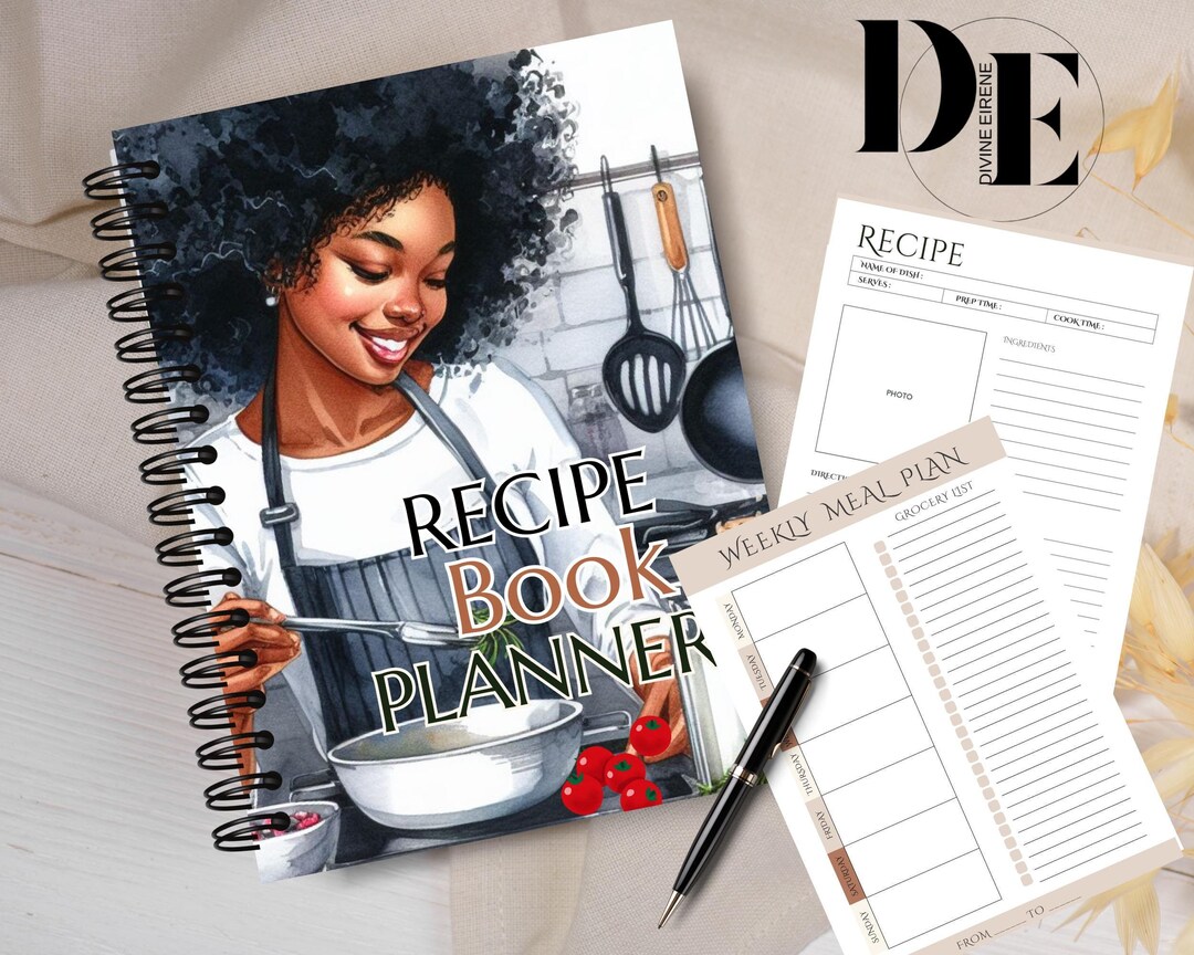 Meal Planner Cover PNG Design, Black Woman Cook Book Cover Recipe Book ...
