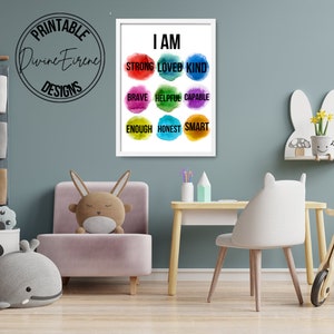 Affirmation Wall Art, I Am Loved, Kids Affirmation Print, I Am Strong ...