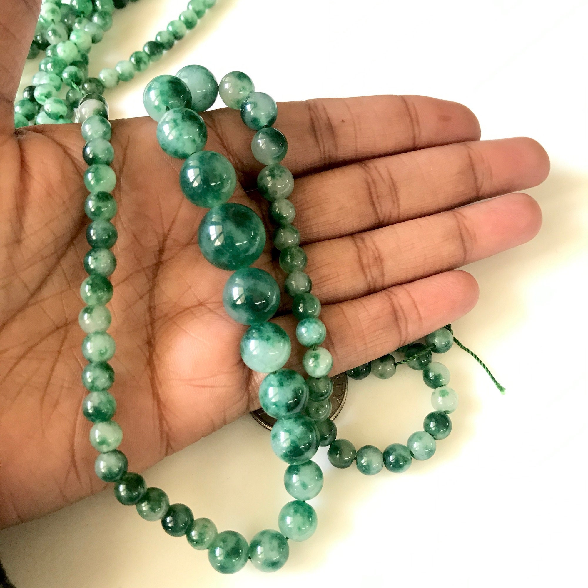 6mm to 13mm Emerald Green Jade Round Beads Green Moss Agate Jade Smooth ...