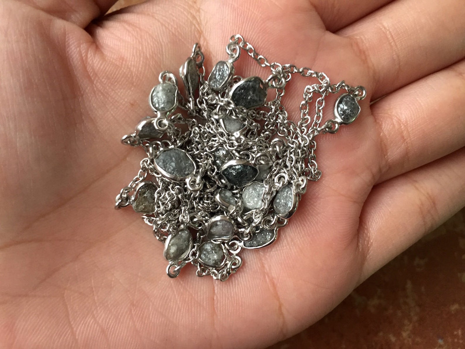 24 Inches Raw Diamond Connector Chain, 925 Sterling Silver Bezel ...