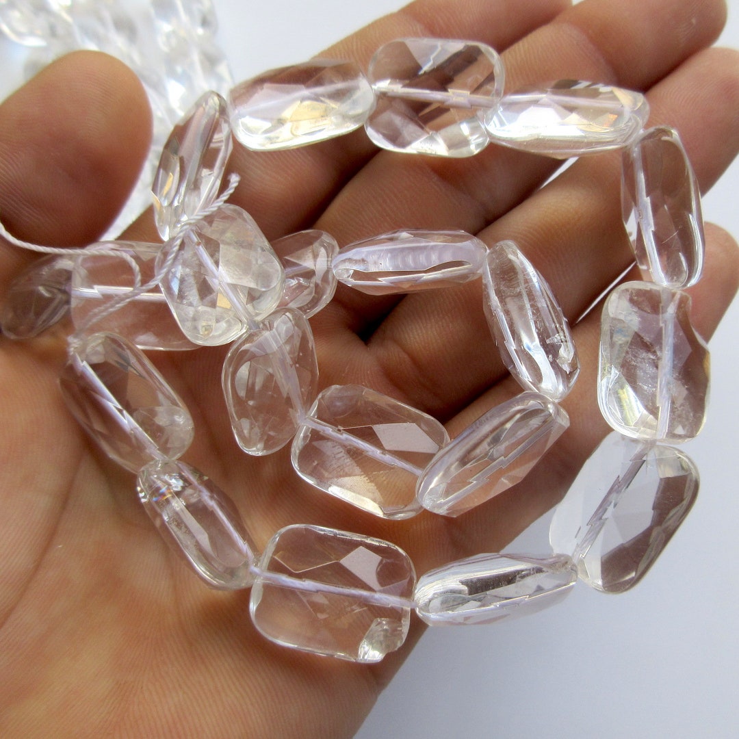 Crystal Quartz Faceted Rectangle Beads, Natural Rock Quartz Crystal ...