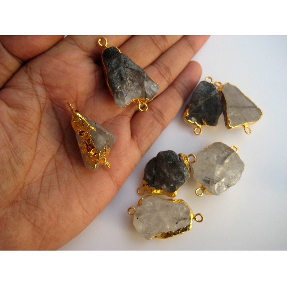 Black Rutilated Quartz Connector Raw Gemstone Connectors Raw | Etsy