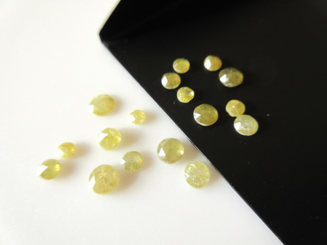 5 Pieces, 3mm to 4mm Clear Yellow Rose Cut Diamonds, Rose Cut Cabochon ...