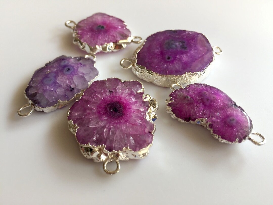 5pcs Pink Stalactite, Druzy Connector, Solar Quartz Connectors, Gemstone Connectors ...