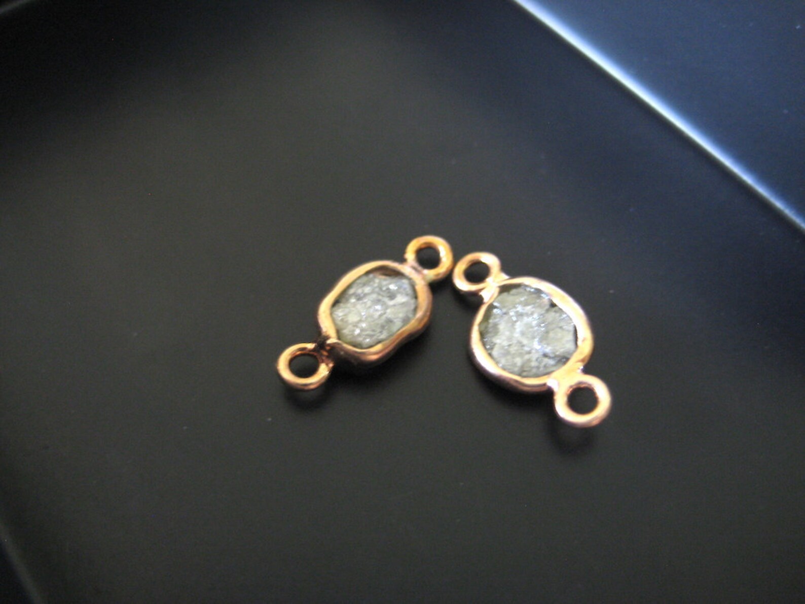 2 Pieces Rose Gold Diamond Connectors, 925 Silver Connectors, Rough ...