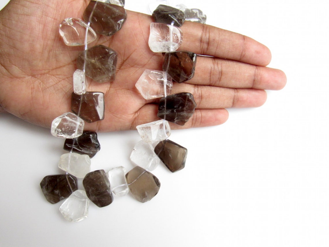 17 Pieces Raw Crystal Slice, Raw Smoky Quartz Beads, Gemstone Slice ...