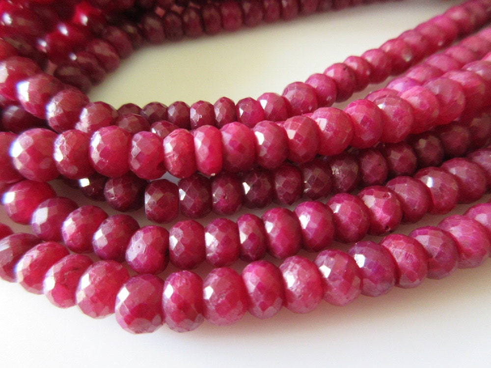 Natural Ruby Faceted Rondelle Beads 3 Strand Ruby Bead | Etsy