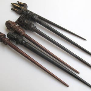 5 Pieces Ebony Wood Trishul Trident Hand Carved Hair Fork, Natural Wood ...