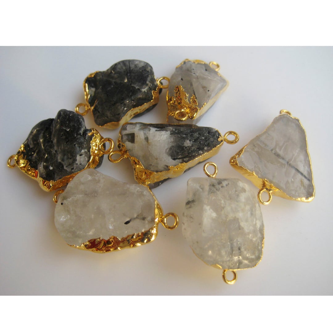 Black Rutilated Quartz Connector, Raw Gemstone Connectors, Raw Black ...