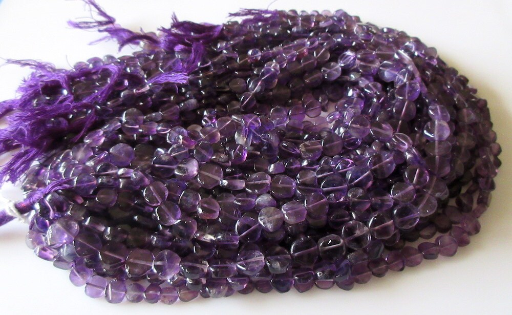 5 Strands Wholesale Amethyst Flat Coin Beads Natural Amethyst | Etsy