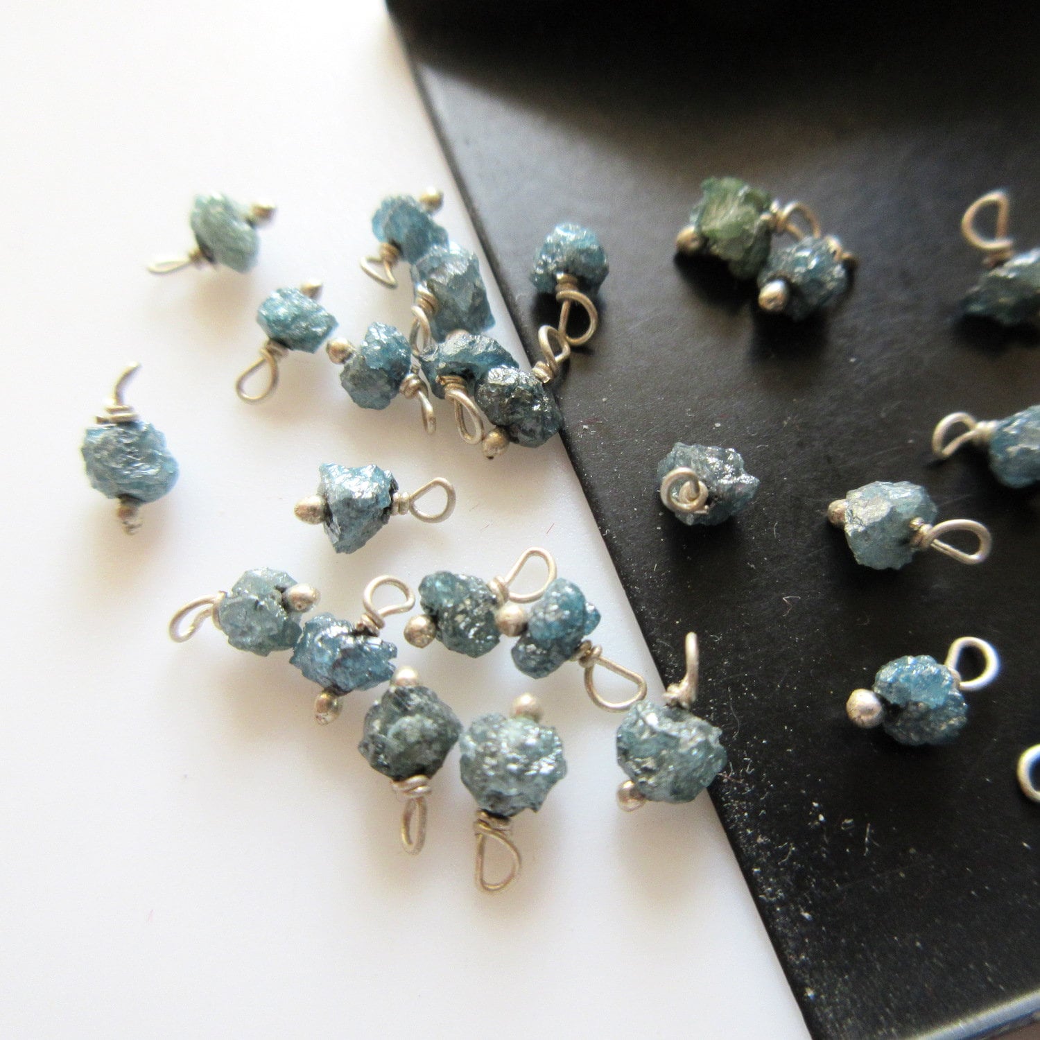 10 Pieces Natural Blue Raw Rough Uncut Diamond 925 Sterling Silver Wire ...