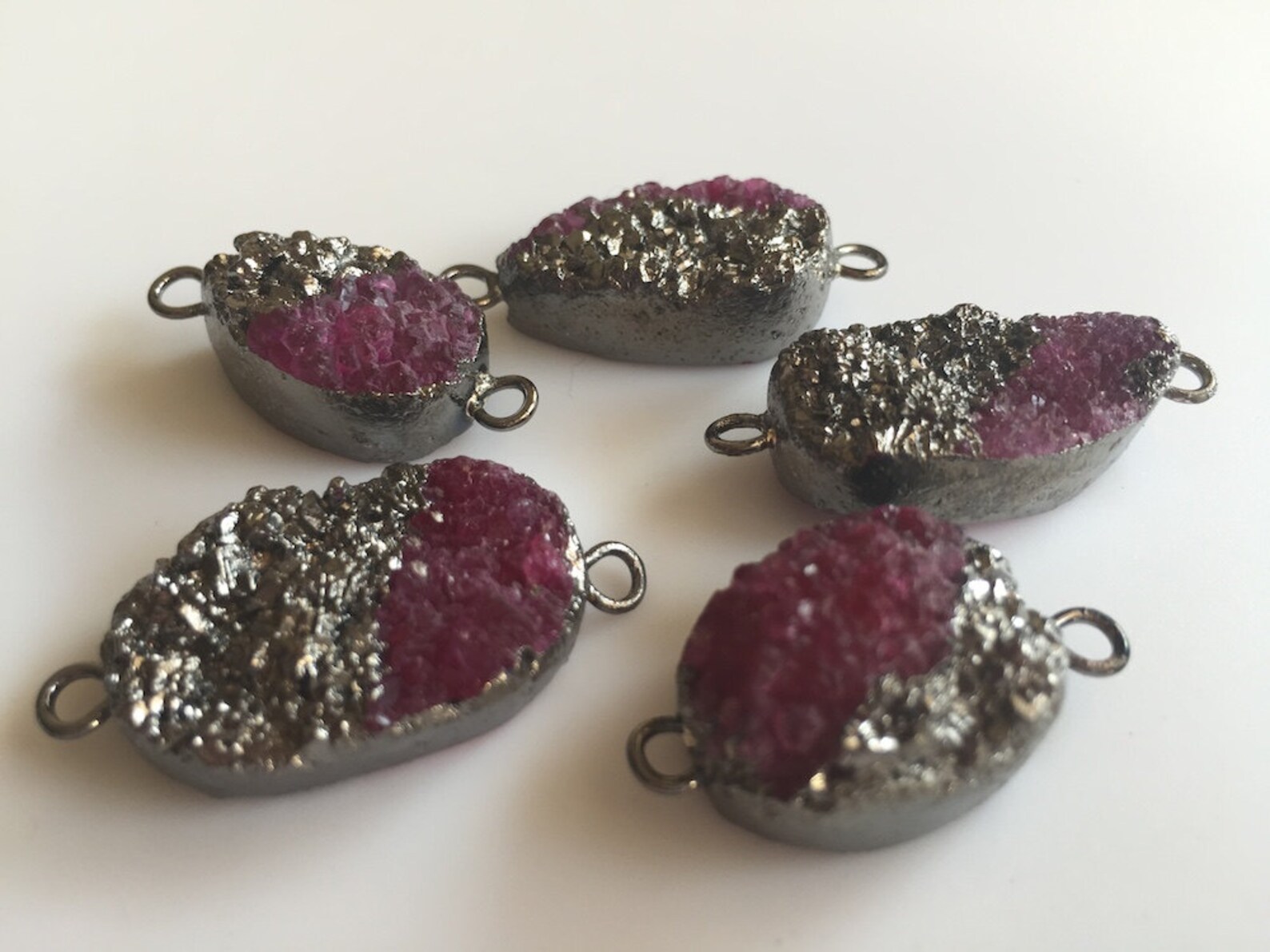 5pcs Pink Druzy Connector Grey Electroplated Druzy Connector - Etsy