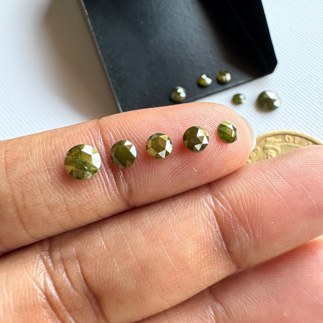 3mm to 4mm/4mm to 5mm/6mm Green Round Rose Cut Diamond Loose, Faceted ...