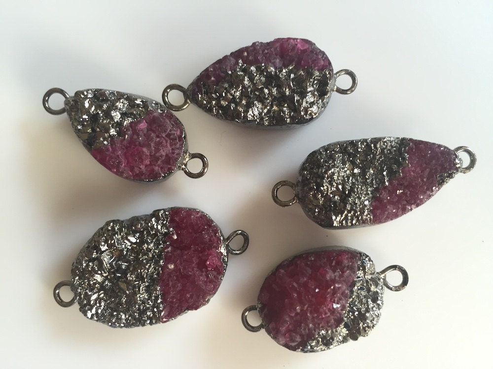 5pcs Pink Druzy Connector Grey Electroplated Druzy Connector | Etsy
