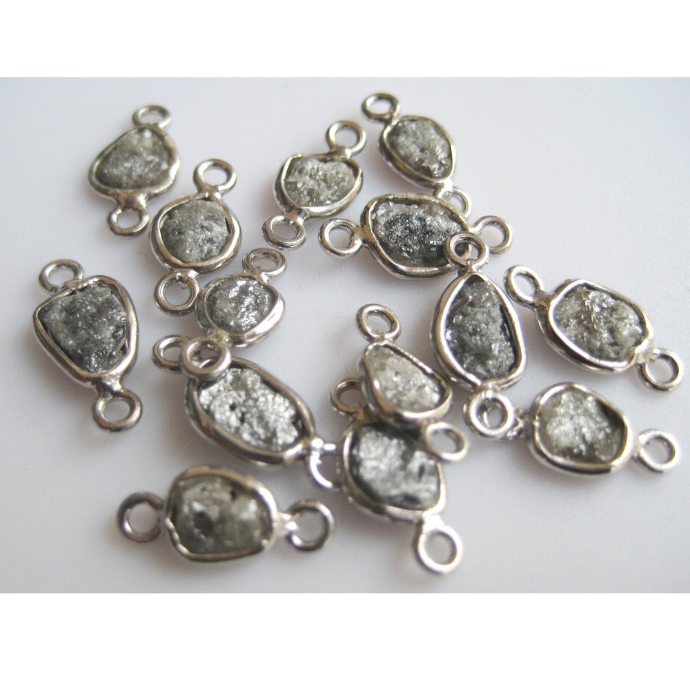 2 Pieces Grey Diamond Connectors 925 Silver Connectors Rough - Etsy